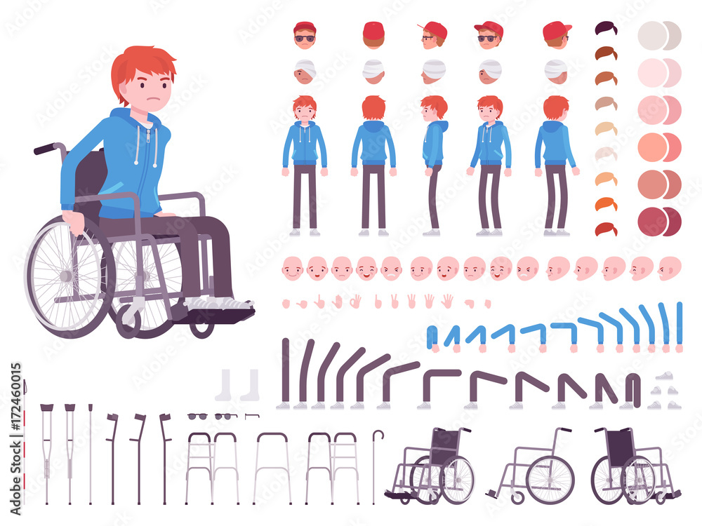 Male young wheelchair user character creation set Stock Vector | Adobe ...