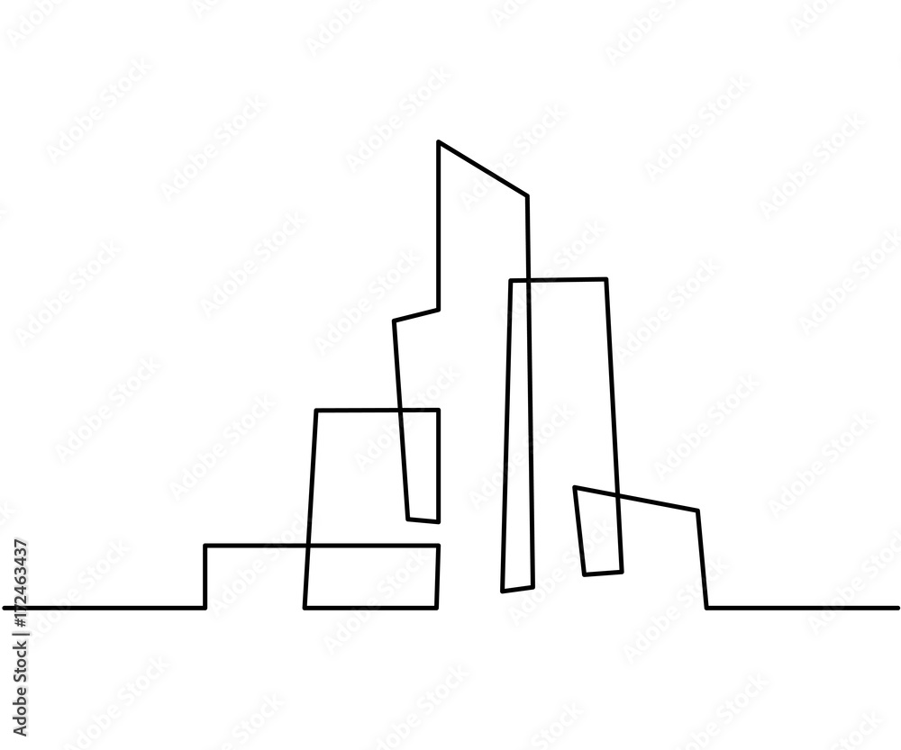 Continuous line drawing. Building Cityscape Line Art Silhouette. Vector ...