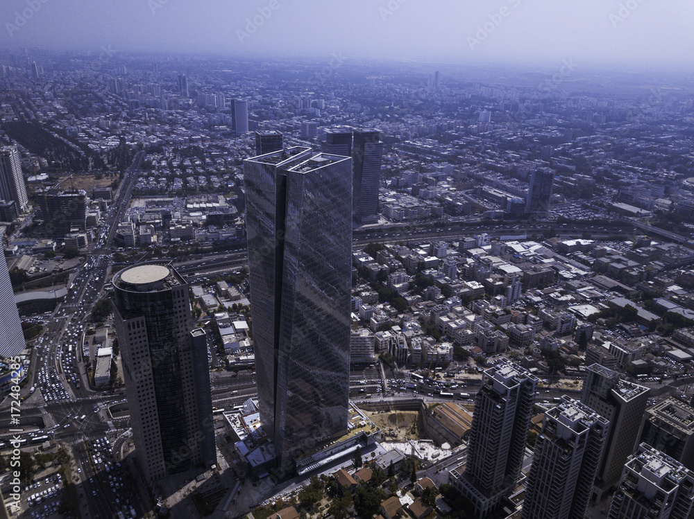 TEL AVIV, ISRAEL Cityscape with towers of Azrieli Center and Sarona ...