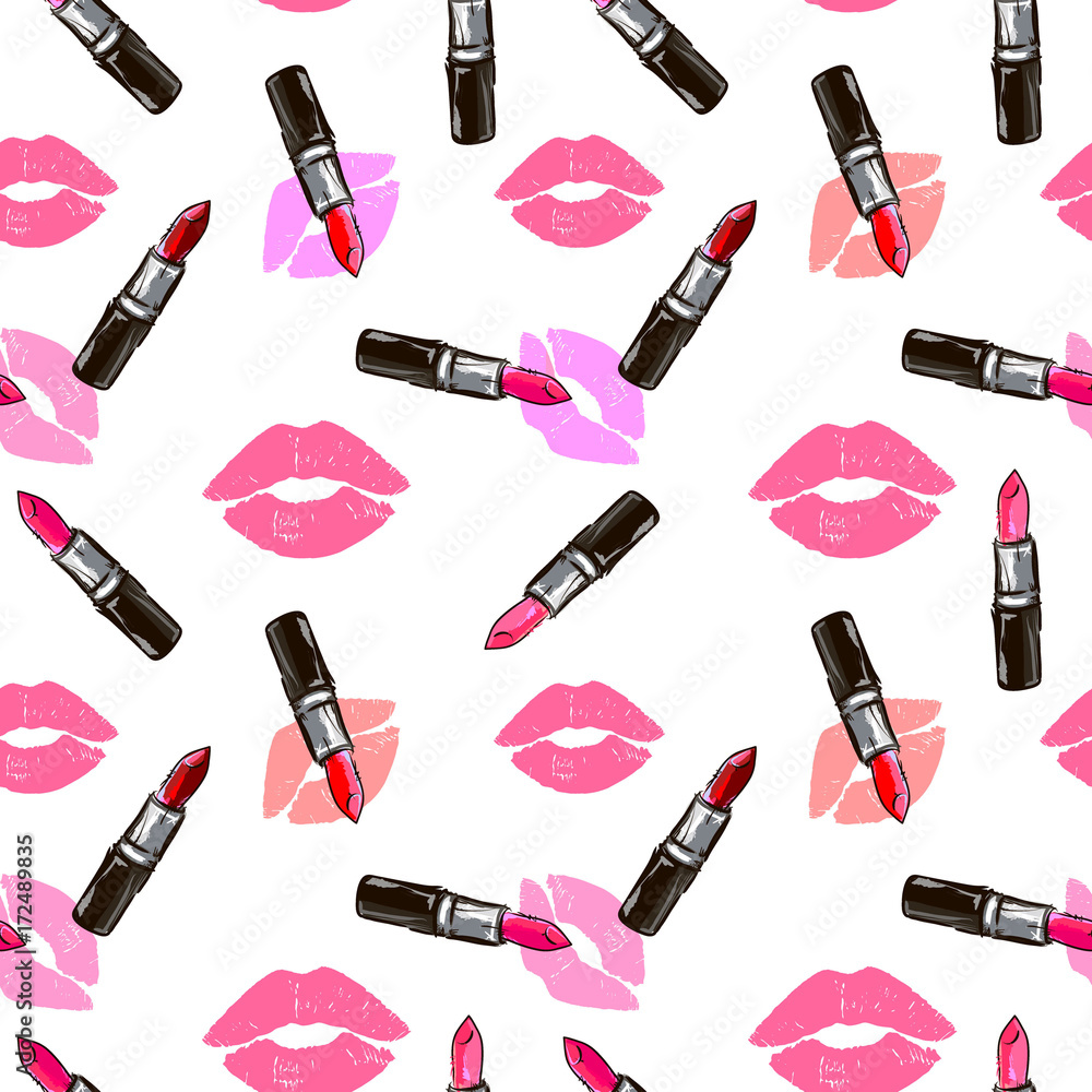 lipsticks and kiss background pattern Stock Vector | Adobe Stock