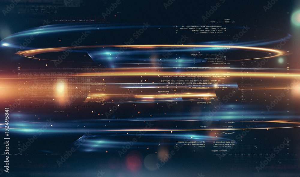 Abstract tech background. Floating Numbers HUD Background. Matrix particles grid virtual reality ...