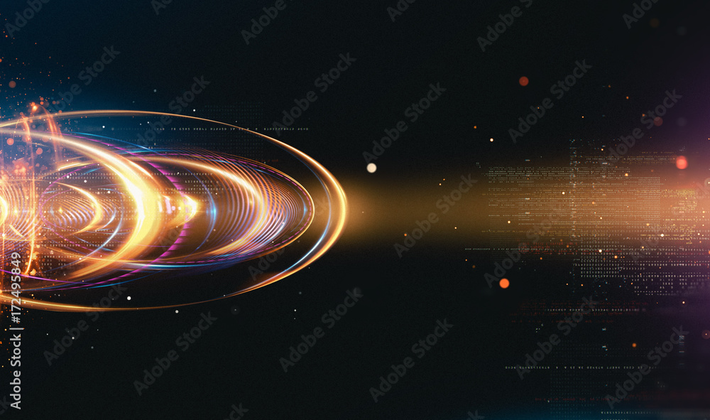 Abstract tech background. Floating Numbers HUD Background. Matrix particles grid virtual reality ...