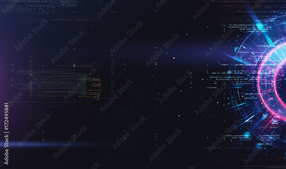 Abstract tech background. Floating Numbers HUD Background. Matrix particles grid virtual reality ...
