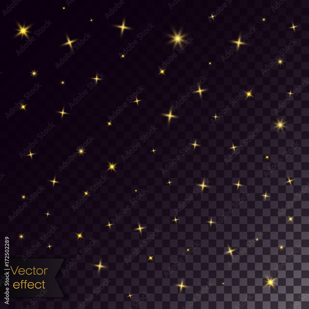 Gold stars and sparkles. Collection of golden stars on transparent ...