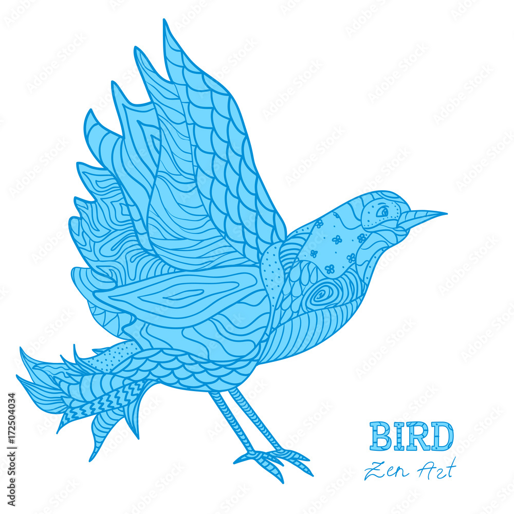 Bird. Zen art. Design Zentangle. Hand drawn bird with abstract patterns ...