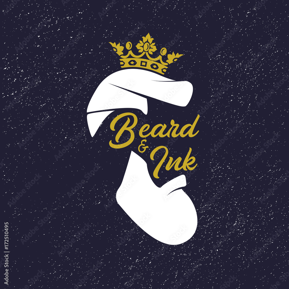 Beard and ink sign logo with man hair, beard and mustaches silhouette ...
