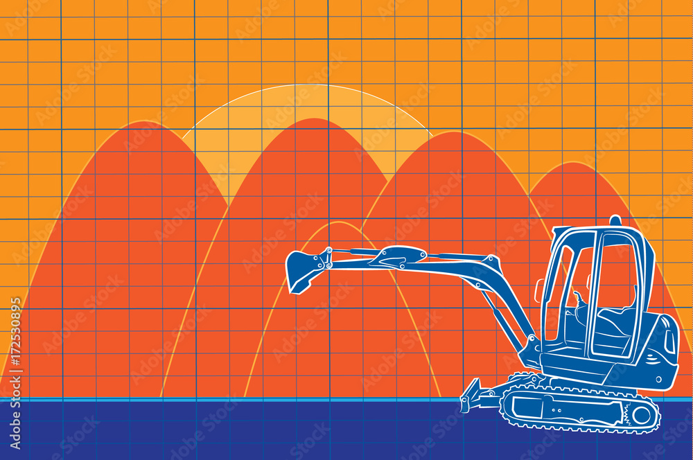 Excavator construction equipment line art with bucket at construction ...