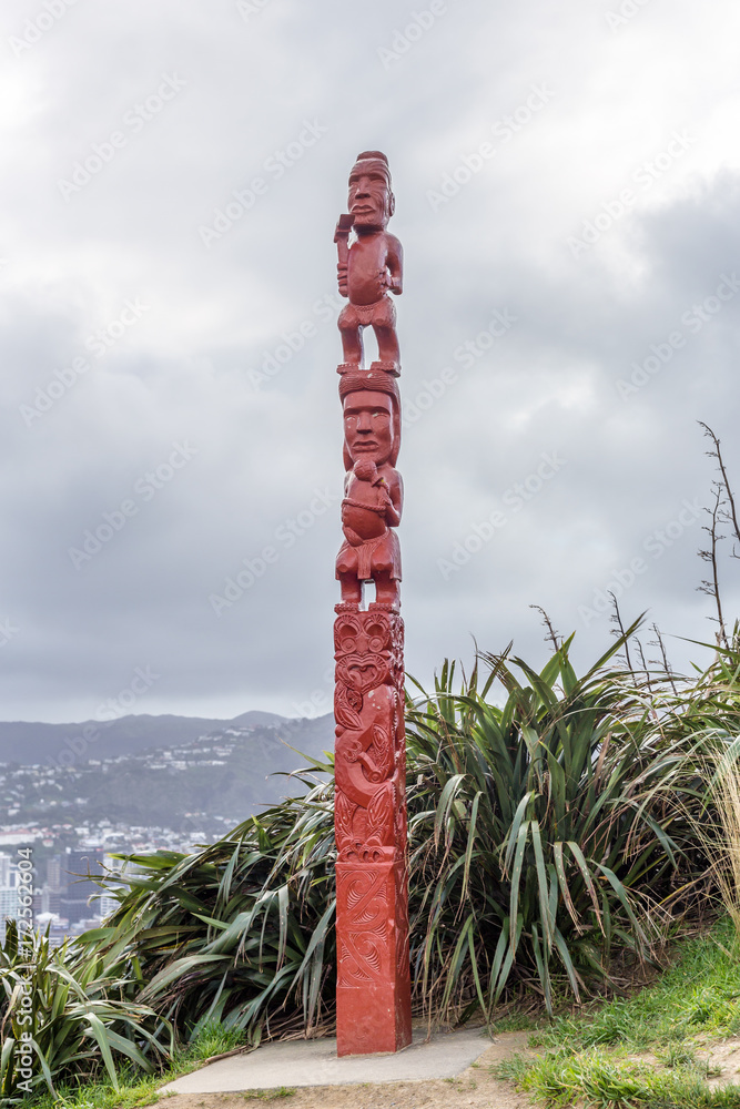 Maori Pouwhenua on top of Mount Victoria in Wellington, New Zealand ...