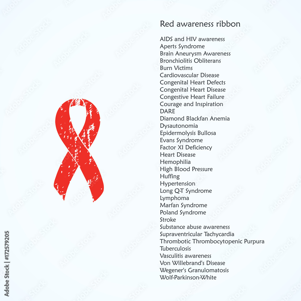 Vecteur Stock Red painted awareness ribbon. AIDS and HIV, DARE, Huffing ...