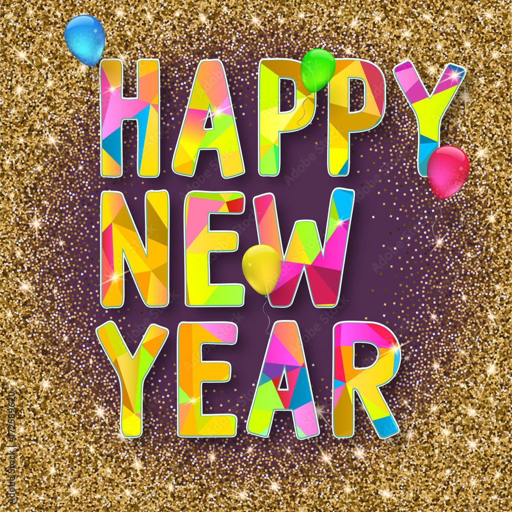 Happy New Year colorful greeting card in origami style with multi ...
