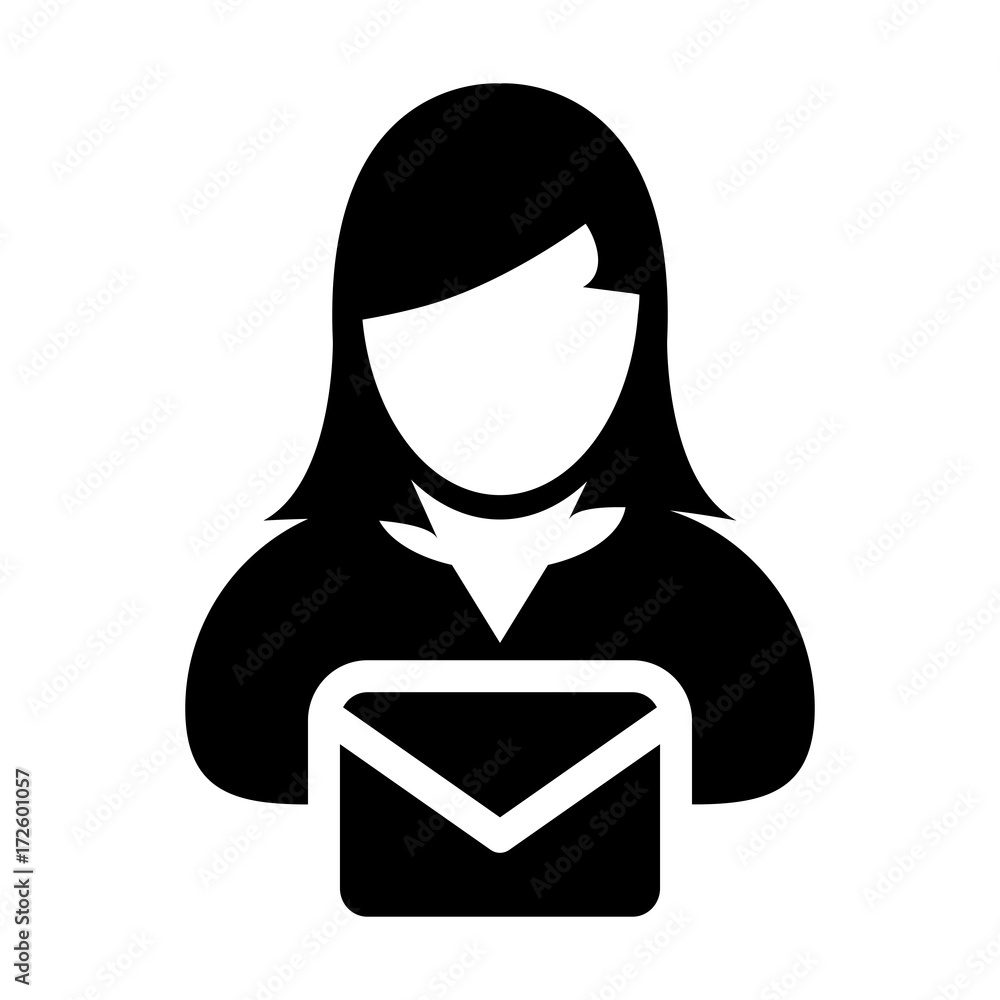Email Icon vector with person female symbol profile avatar for send and ...