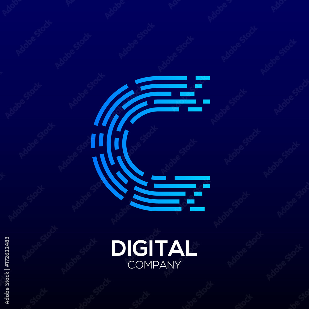 Letter C with Square shape, Dots and Lines logotype,Fast Speed ...