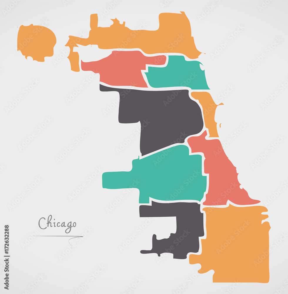 Vetor de Chicago Map with boroughs and modern round shapes do Stock ...