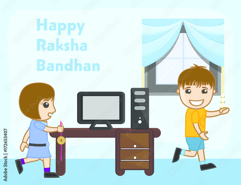 Funny Cartoon Kids Playing with Rakhi Stock Vector | Adobe Stock