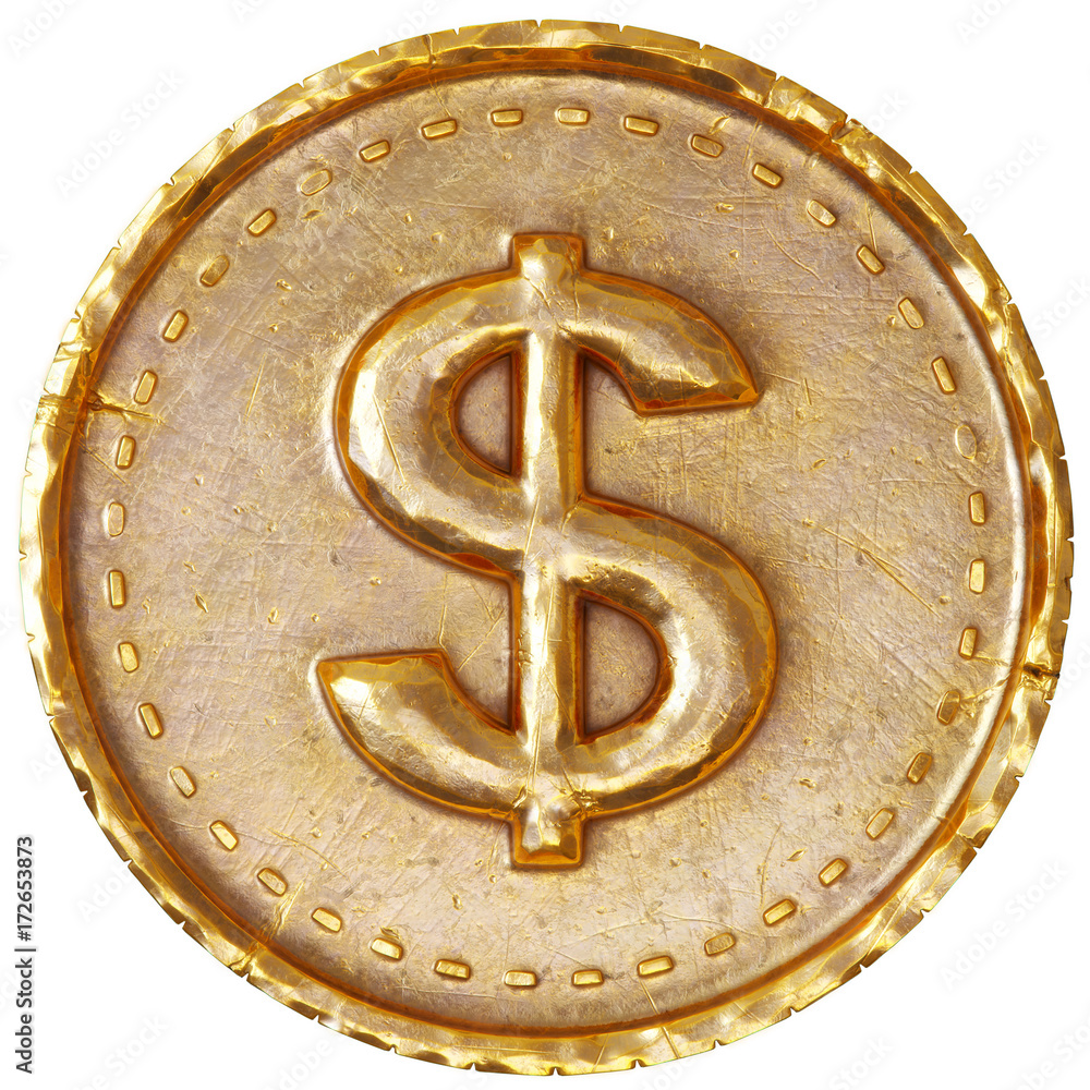 Gold coin with dollar sign. Isolated on white background. 3d rendering ...