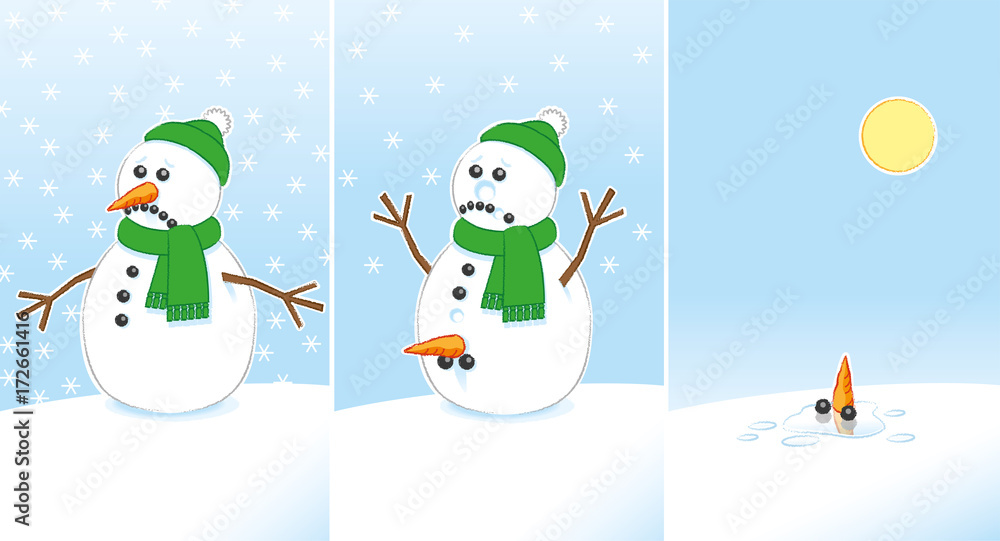 Sad Joke Rude Snowman wearing Green Melting in the Sunshine Stock ...