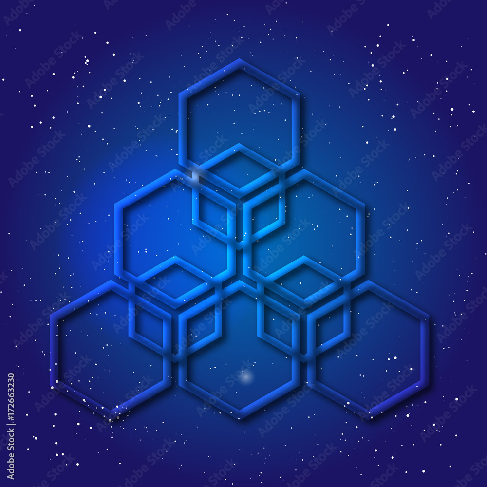 Hexagonal 3d design made in cosmic style. Sacral geometry Mystery ...