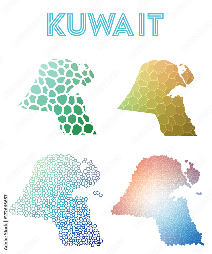 Kuwait polygonal map. Mosaic style maps collection. Bright abstract ...