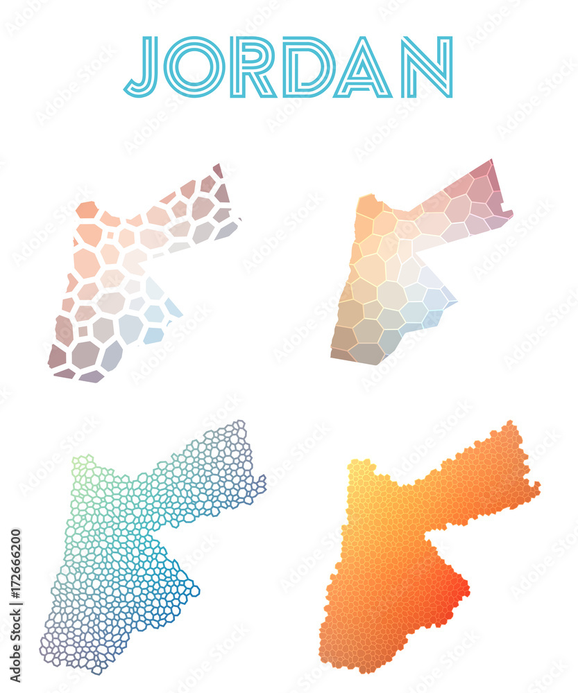 Jordan polygonal map. Mosaic style maps collection. Bright abstract ...