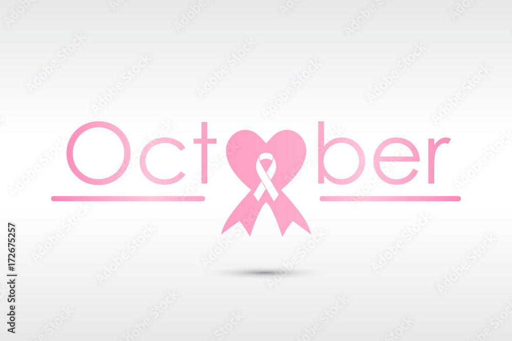 Colorful october text with heart and ribbon design for breast cancer ...