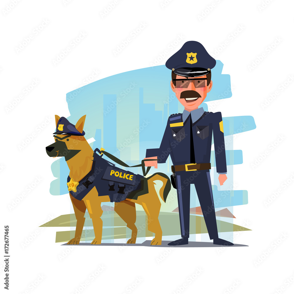 police officer standing with his partner. police dog. character design ...