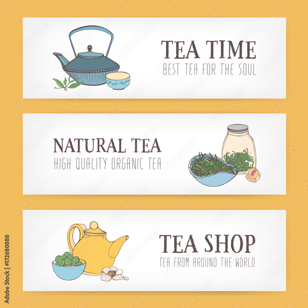 Colorful horizontal banner templates with hand drawn traditional ...