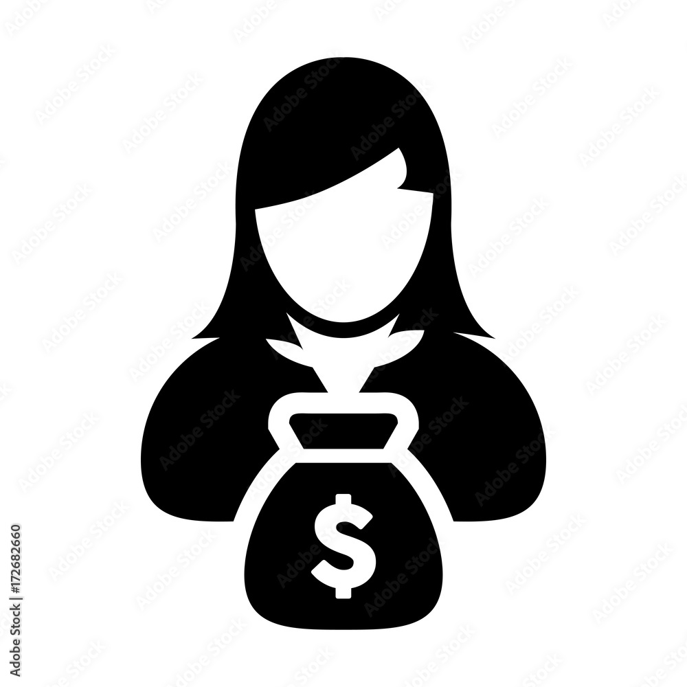 Person Icon Vector With Money Bag Dollar Female Symbol for Banking and ...