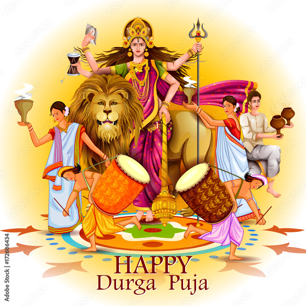 Happy Durga Puja India festival holiday background Stock Vector | Adobe ...