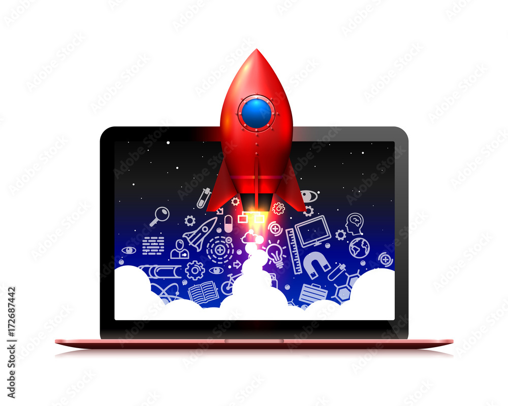 Running a space rocket from a computer, Splash creative idea, Rocket ...