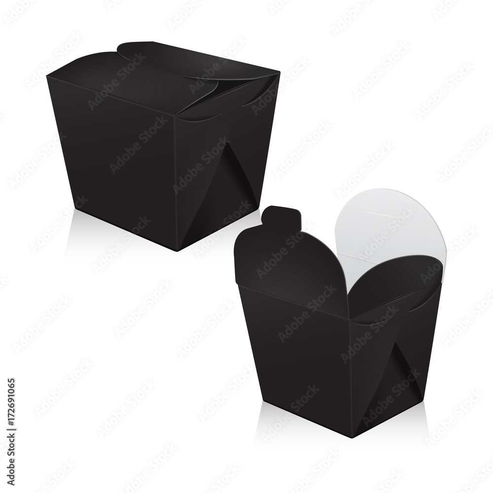 Set of black blank wok box mockup. Vector 3d packaging. Carton box for ...