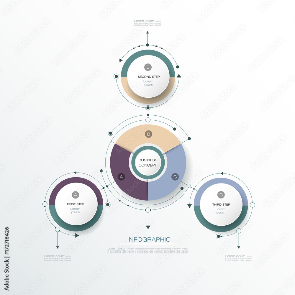 Vector Infographic 3D circle label design, Arrows sign and 3 options or ...
