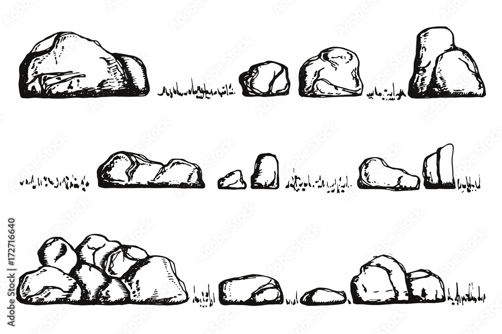 stones and grass vector. isolated hand drawing Stock Vector | Adobe Stock
