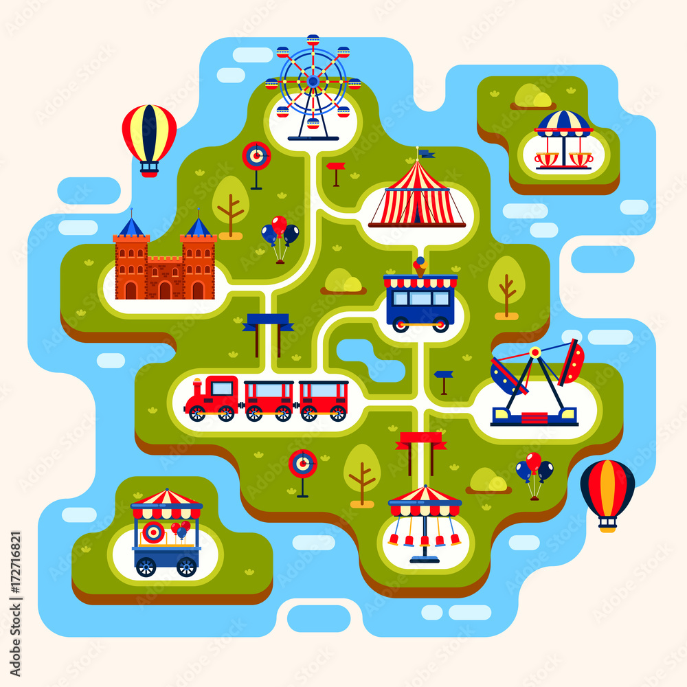 Map of amusement park with attractions Stock Vector | Adobe Stock