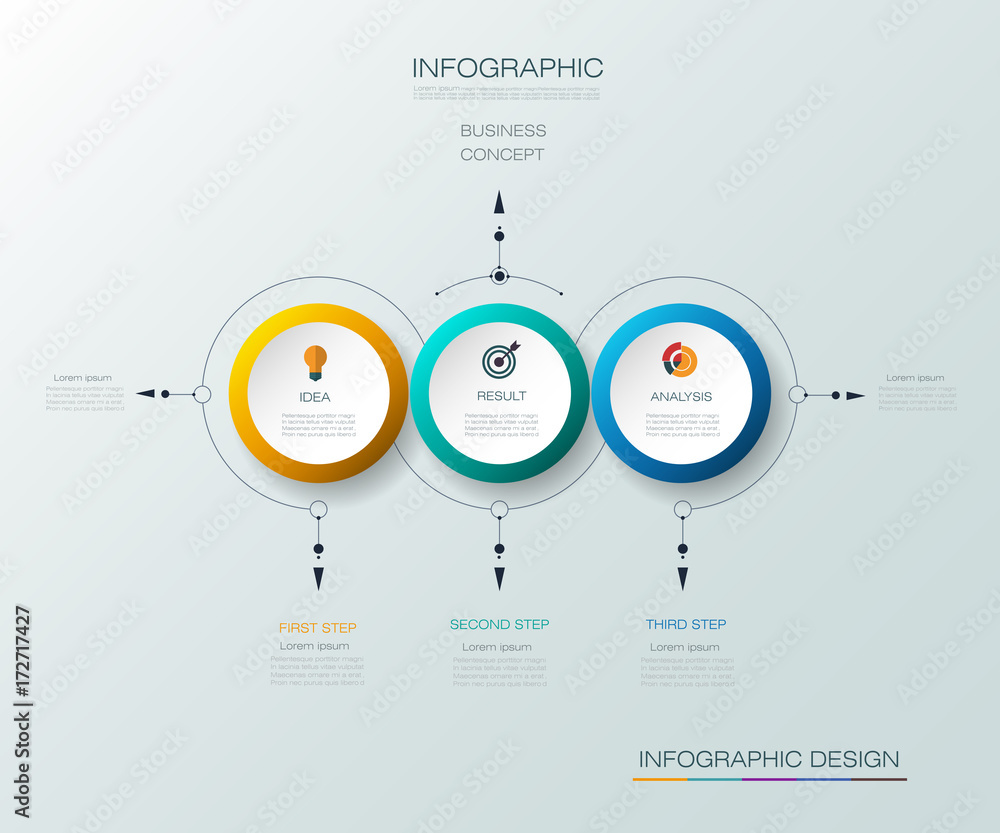 Vector Infographic 3D circle label with arrows sign and 3 options or ...