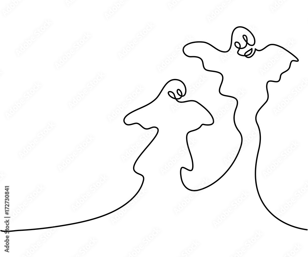 Continuous line drawing of Ghost Cartoon Halloween. Vector illustration ...