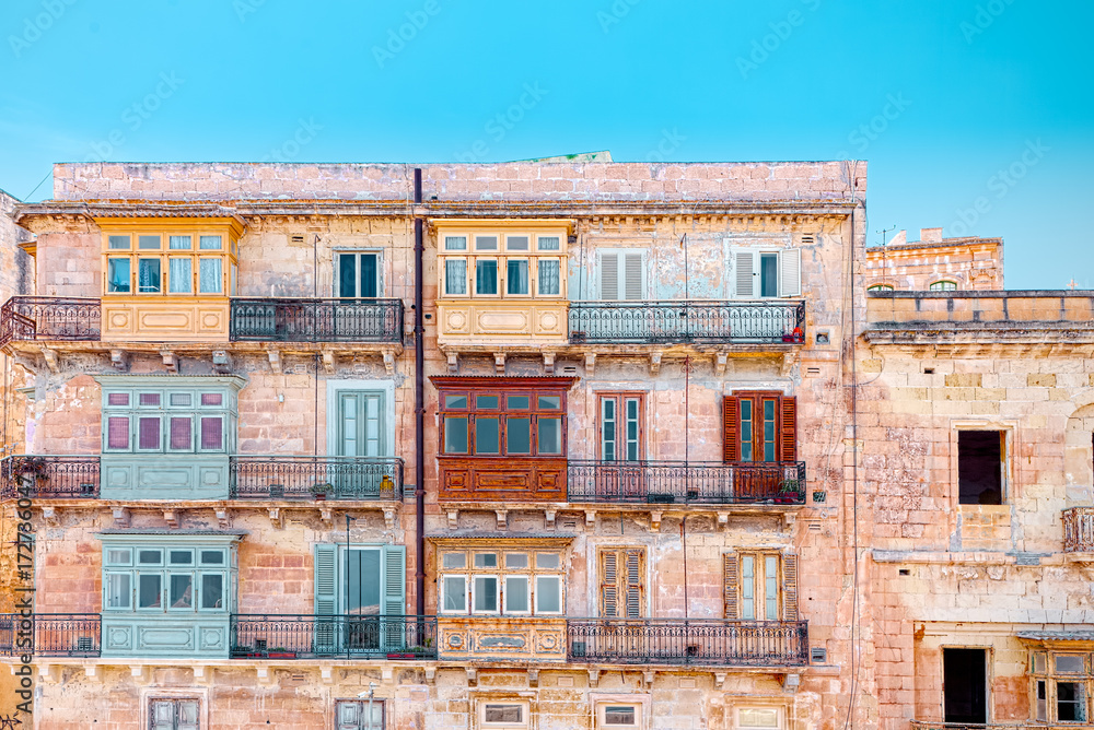 Valletta, Malta, buildings with traditional Maltese balconies Stock ...