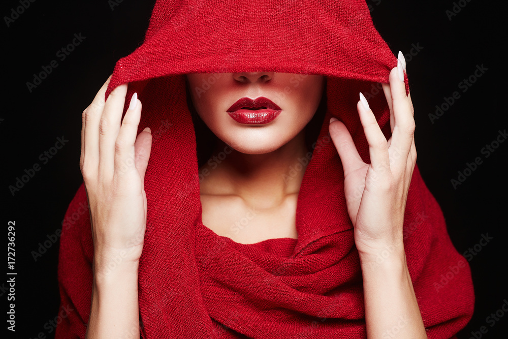 fashion islamic style woman.red lips girl Stock Photo | Adobe Stock
