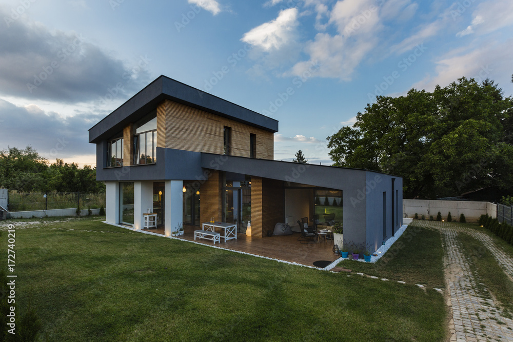 Exterior view of multiple story modern house Stock Photo | Adobe Stock