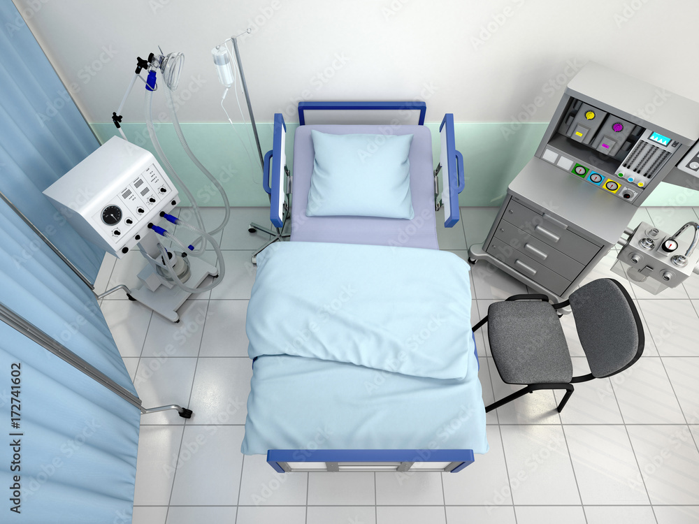 hospital room with equipment top view. 3d illustration Stock ...