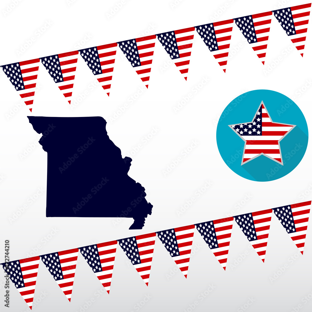 Map of the U.S. state of Missouri on a white background. American flag ...