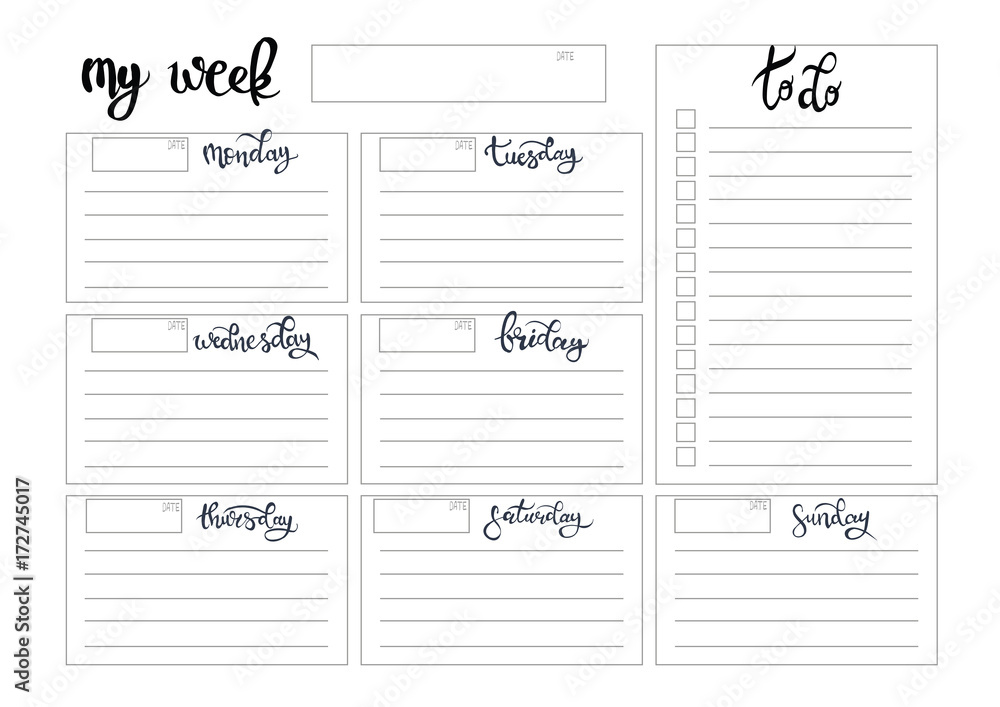 weekly planner blank template Stock Vector | Adobe Stock