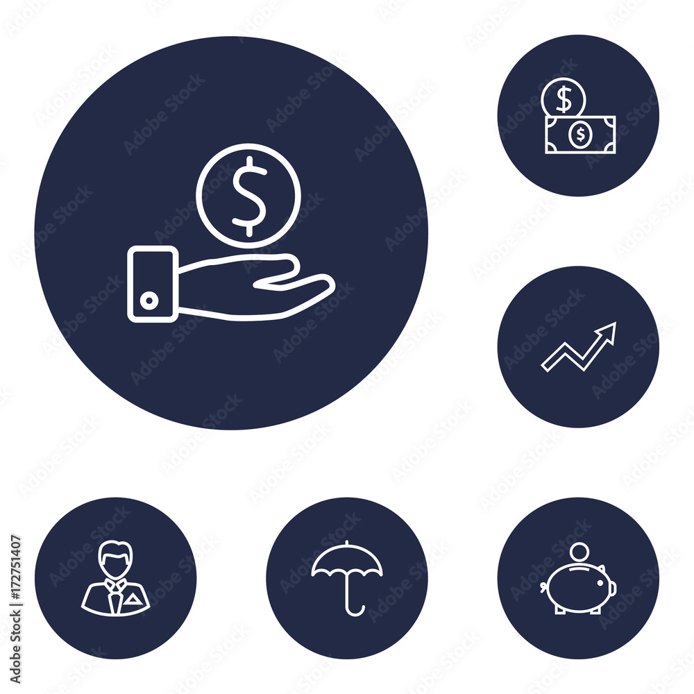 Set Of 6 Budget Outline Icons Set.Collection Of Dollar, Money Box ...