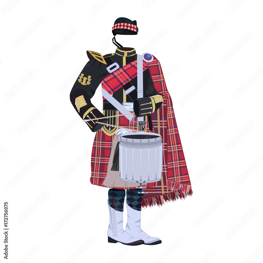 Scottish traditional clothing with tenor drum vector illustration Stock ...