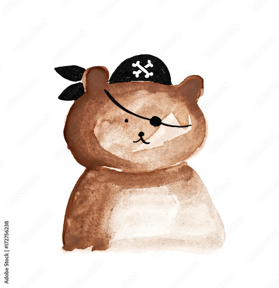 cute pirate teddy bear illustration. Cartoon ink character design for ...