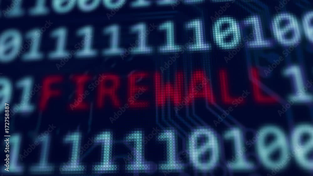 Firewall red text between random binary data background blue screen ...