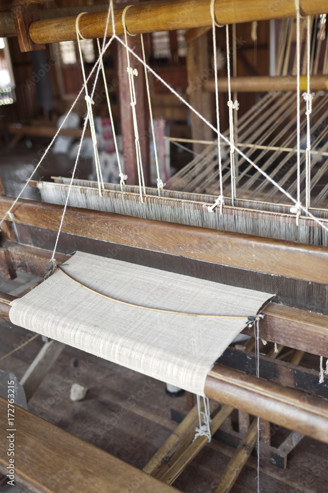 Typical Set-up of Sillk Fabric Weaving Loom in Myanmar Stock Photo ...