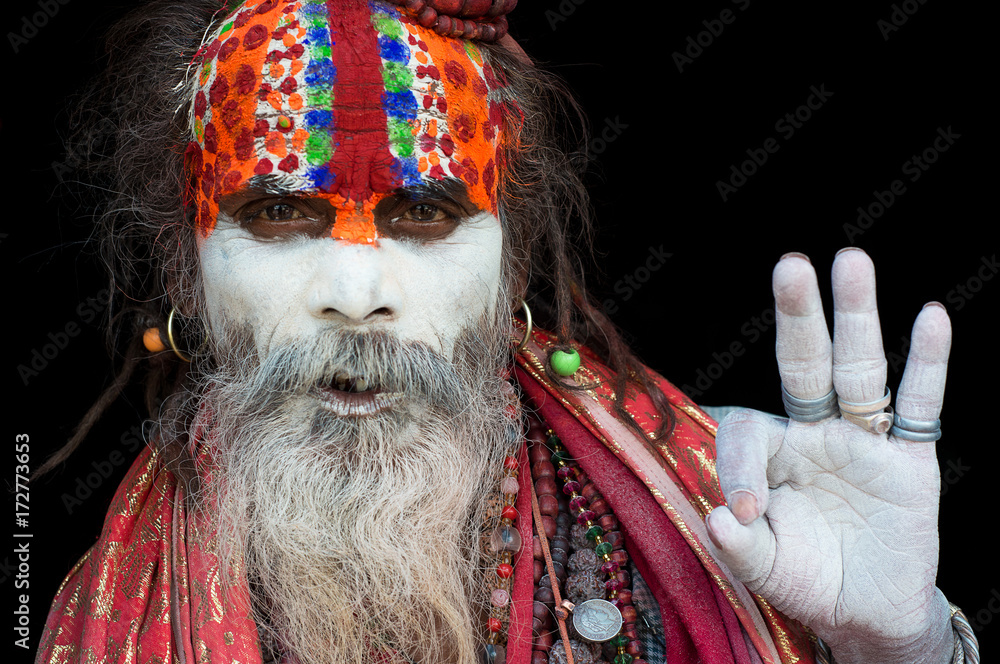 Portrait of holy man in temple Stock Photo | Adobe Stock