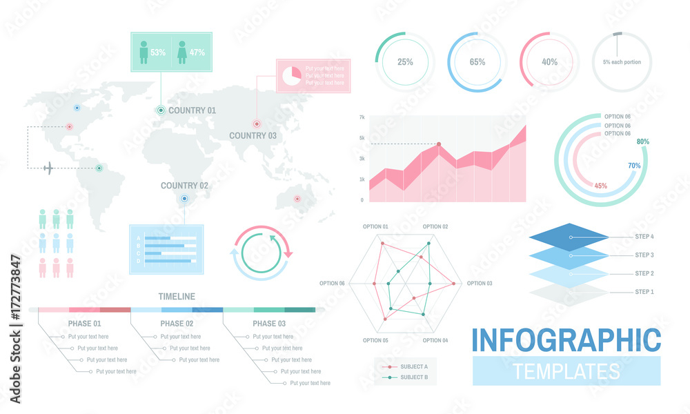 Infographic templates progress analysis charts graph illustration Stock ...