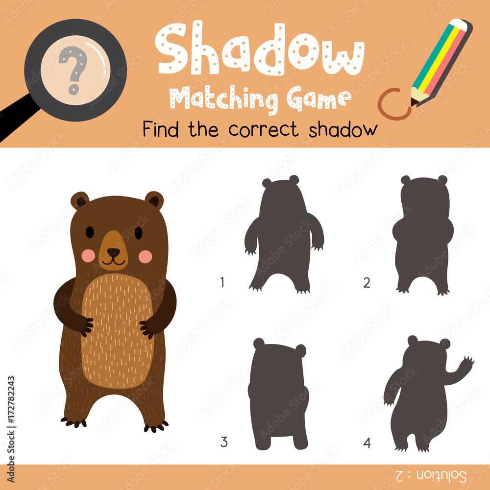 Shadow matching game of Standing Bear animals for preschool kids ...
