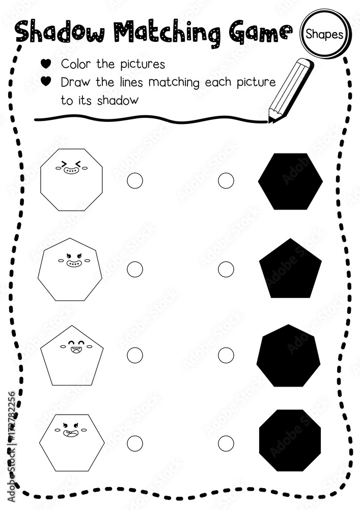 Shadow matching game of shapes for preschool kids activity worksheet ...